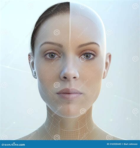 Digital Human Female Face With Futuristic Interface Stock Illustration