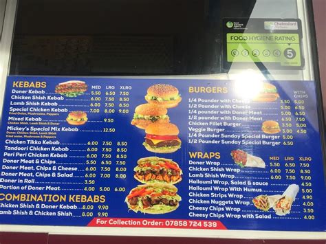 Menu At The Best Kebab Chelmsford