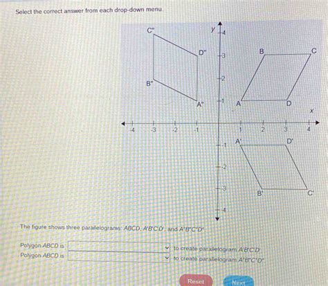 Select The Correct Answer From Each Drop Down Menu The Figure Shows Three Parallelogr Pol