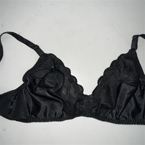 Vintage 36c Sheer Black Bra With Lace Flower Depop