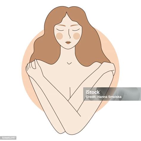 여자는 자신을 껴안고 있다 만족하고 자신을 사랑하는 소녀 자기 사랑 자기 관리 및 자기 수용의 개념 Mental