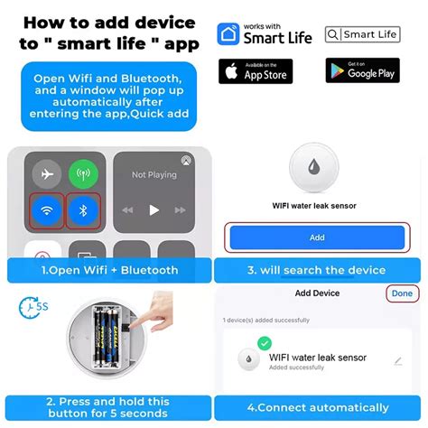 Tuya Wifi Water Leak Sensor 80db Sound Alarm Real Time Monitoring Flood