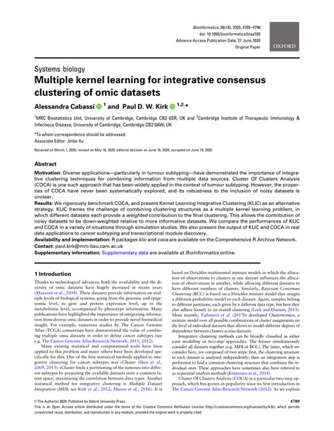 Pdf Multiple Kernel Learning For Integrative Consensus Clustering Of