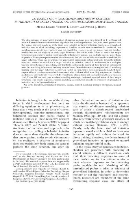 Pdf Do Infants Show Generalized Imitation Of Gestures Ii The