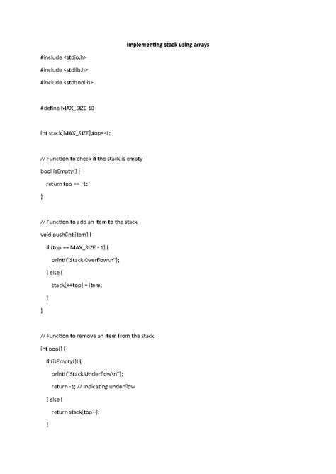 Implementing Stack Using Arrays In C Maxsize 10 Studocu
