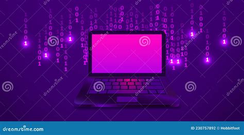 Creative Abstract Binary Code Sketch On Modern Laptop Background Hacking And Matrix Concept