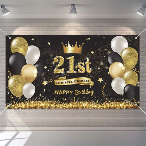 Buy 21st Birthday Black Gold Party Decoration Birthday Backdrop Banner