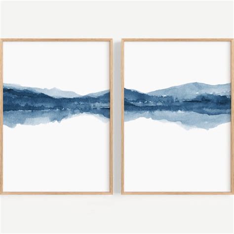 Navy Blue Wall Art Abstract Art Set Of Prints Diptych Etsy