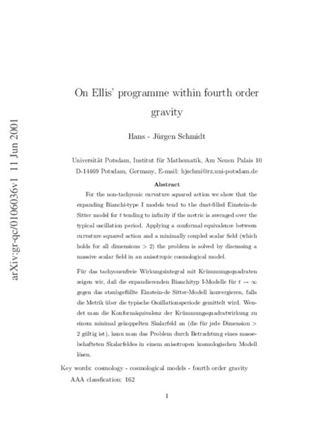 Pdf On Ellis Programme Within Fourth Order Gravity