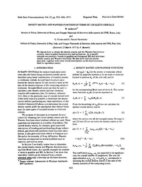 Pdf Density Matrix And Wannier Functions In Terms Of Localized Orbitals Dokumentips
