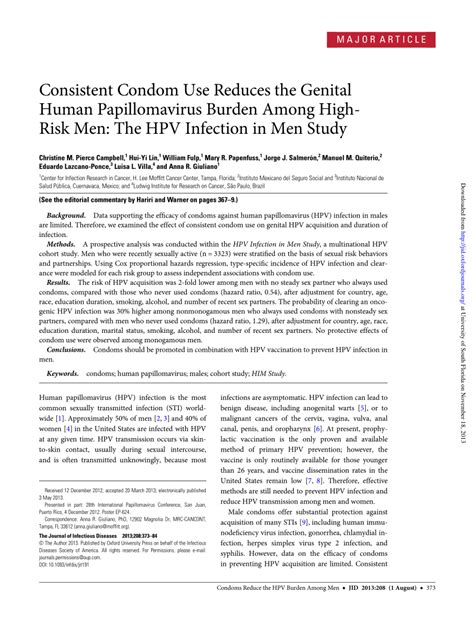 Pdf Consistent Condom Use Reduces The Genital Human Papillomavirus