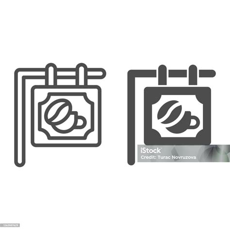 콩과 컵 라인과 단단한 아이콘 커피 타임 컨셉 커피 숍 또는 카페 배너 표지판흰색 배경 거리 커피 하우스 간판 아이콘이 윤곽선 스타일로 칠판 벡터 그래픽 0명에 대한 스톡