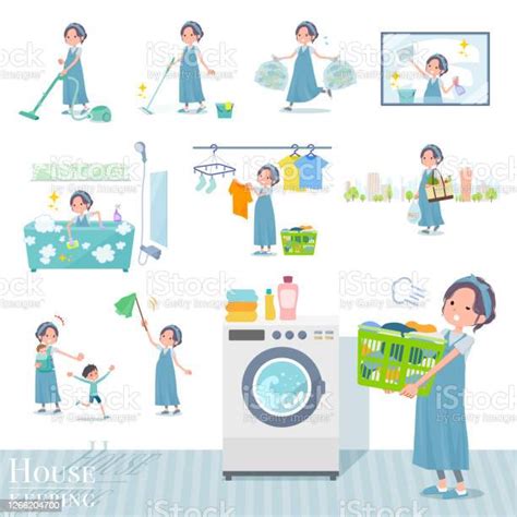 플랫 타입 헤어밴드 임신 Womenhousekeeping 가사 집안일에 대한 스톡 벡터 아트 및 기타 이미지 가사 집안일