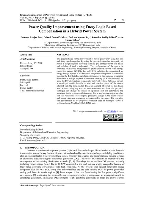 Pdf Power Quality Improvement Using Fuzzy Logic Based Compensation In