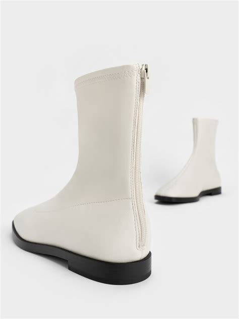 Chalk Zip Up Ankle Boots Charles And Keith Sg