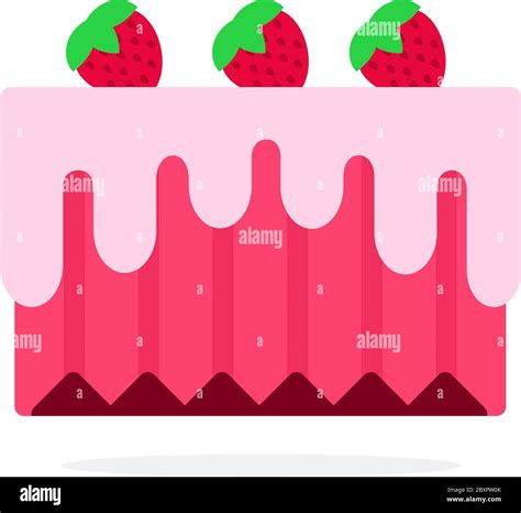 Strawberry Cake Vector Flat Material Design Isolated Object On White