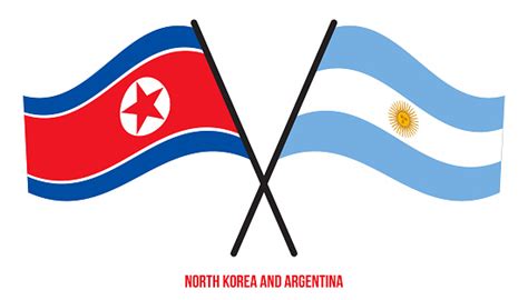 북한과 아르헨티나 국기가 교차하고 평평한 스타일을 흔들었다 공식 비율 올바른 색상입니다 경제에 대한 스톡 벡터 아트 및 기타