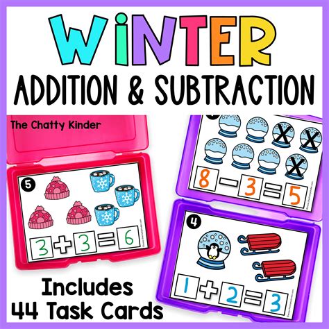 Addition And Subtraction Task Cards Winter Kindergarten Math Center The Chatty Kinder