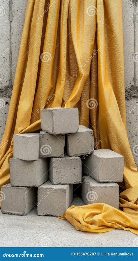 Yellow Plastic Wrapped Concrete Blocks Sit On A White Construction Site
