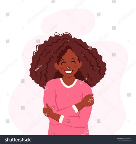 Love Yourself Concept Black Woman Hugging Stock Vector Royalty Free