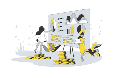 플랫 라인 디자인의 경제 보고서 개념 재무 차트와 그래프를 분석하고 예산을 계획하고 돈 저축 및 투자를 관리하는 사람들 웹용 윤곽선 장면이 있는 벡터 일러스트 레이 션