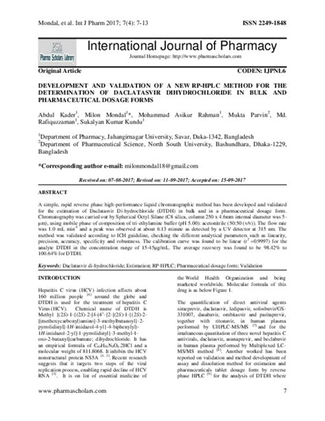 Pdf Development And Validation Of A New Rp Hplc Method For The