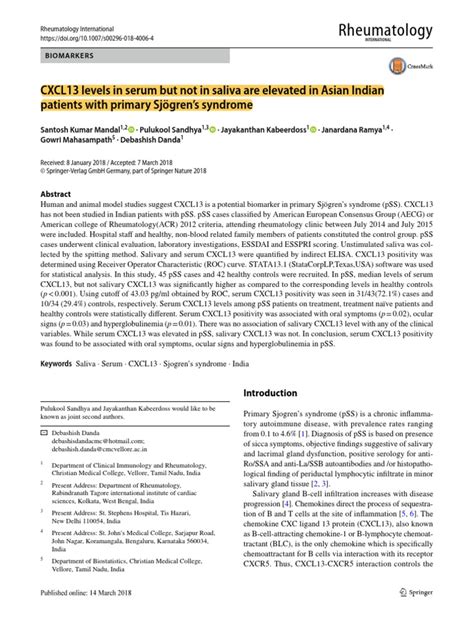 Cxcl13 Levels In Serum But Not In Saliva Are Elevated In Asian Indian