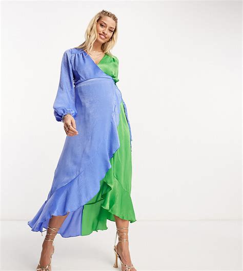 Flounce London Maternity Balloon Sleeve Ruffle Maxi Dress In Contrast