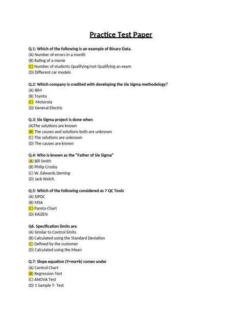 Practice Test Paper Pdf P Value Null Hypothesis