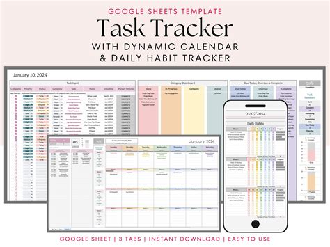 To Do List Task Tracker With Monthly Dynamic Calendar And Habit Tracker Google Sheets