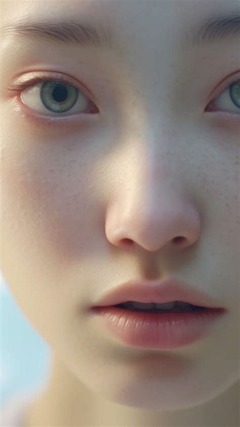 Close Up Portrait Of A Woman With Freckled Skin And Blue Eyes