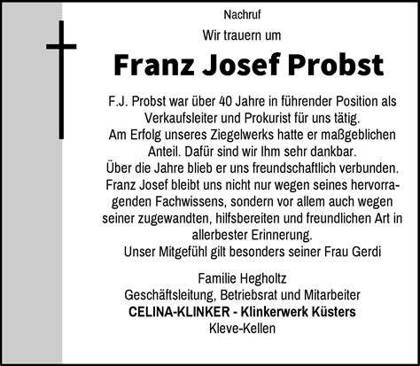 Alle Traueranzeigen für Franz Josef Probst trauer rp online de