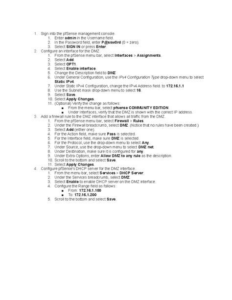 Configure A Screened Subnet DMZ Sign Into The PfSense Management Console Enter Admin