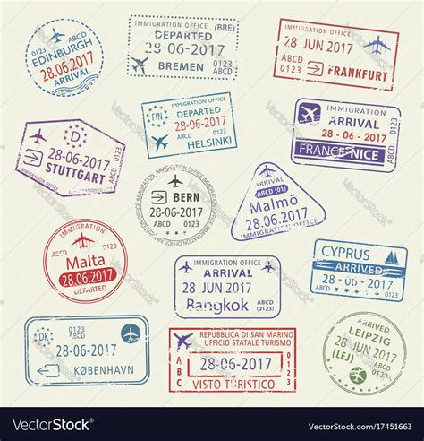 Icons Of City Passport Stamps World Travel Vector Image