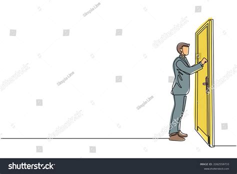 Single One Line Drawing Businessman Knocking Stock Vector Royalty Free