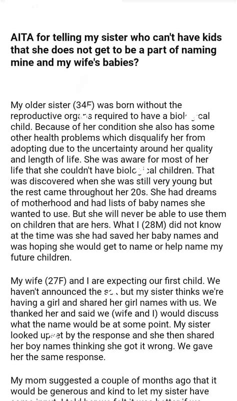 Aita For My Sister Not Get To Be A Part Of Naming