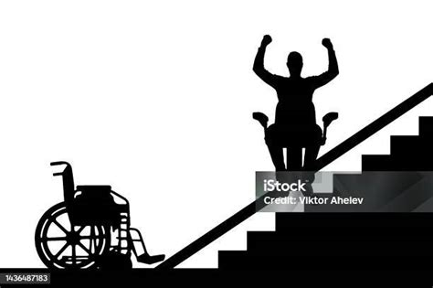 실루엣 벡터 행복한 장애인은 계단에서 장애인을 위해 엘리베이터에 올라갑니다 계단에 대한 스톡 벡터 아트 및 기타 이미지 계단
