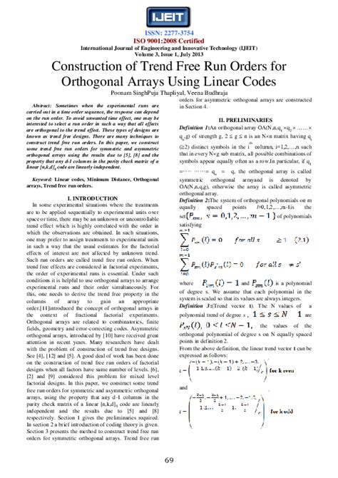 Pdf Construction Of Trend Free Run Orders For Orthogonal Arrays Using Linear Codes