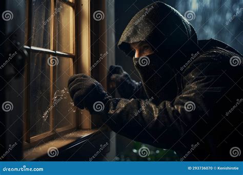Burglar Breaking Safe With Crowbar Vector Illustration Set Of Cartoon