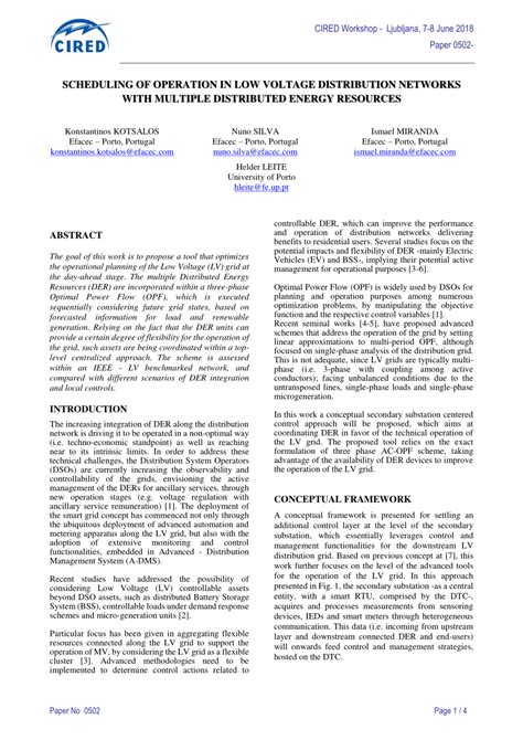 Pdf Scheduling Of Operation In Low Voltage Distribution Networks With Multiple Distributed