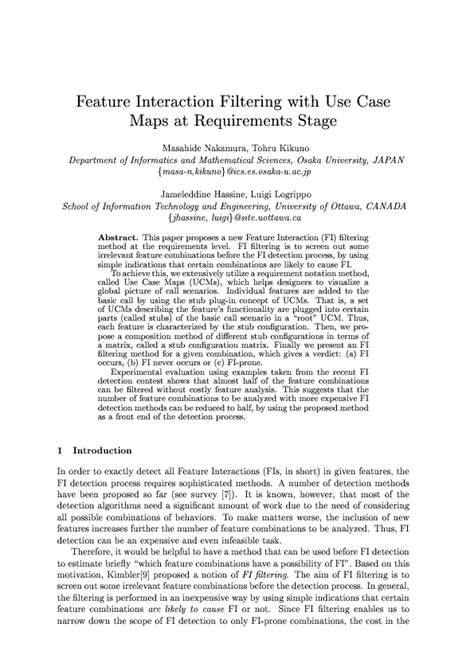 Pdf Feature Interaction Filtering With Use Case Maps At Requirements Stage