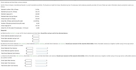 Solved Direct Materials And Direct Labor Variance Chegg