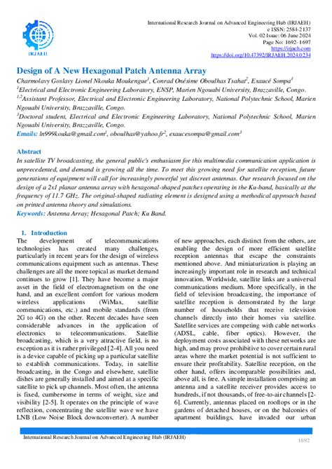 pdf design of a new hexagonal patch antenna array lionel nkouka