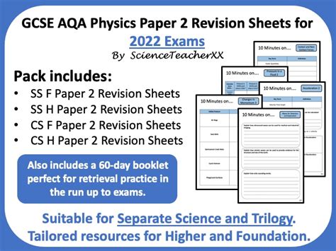 AQA GCSE Physics Paper 2 Revision Sheets 2022 Teaching Resources