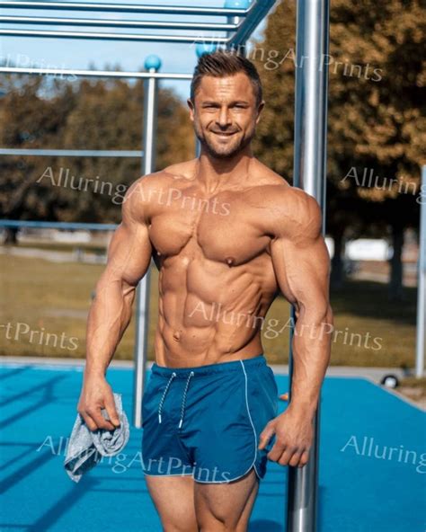 Male Model Print Beefcake Handsome Shirtless Muscular Slender Beard