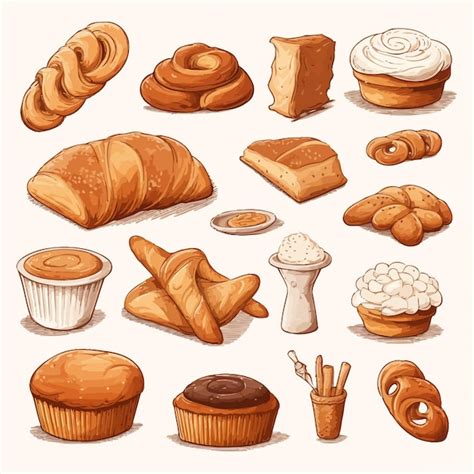 Bakeryproductssetofvectorimagesillustrated Premium Ai Generated