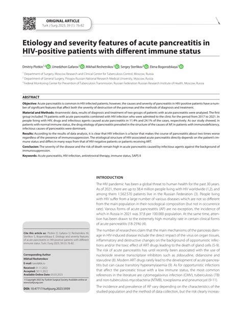 Pdf Etiology And Severity Features Of Acute Pancreatitis In Hiv