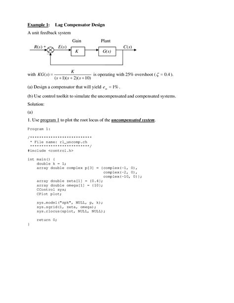 Lag Compensator Design Automatic Control Of Engineering Systems Eme