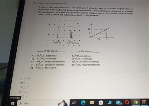 solved 20 please mark the correct answer a square wire