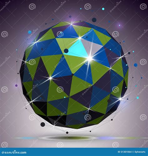 Technology Spherical Polished Object With Lines Mesh 3d Colorful Shiny Complicated Engineering